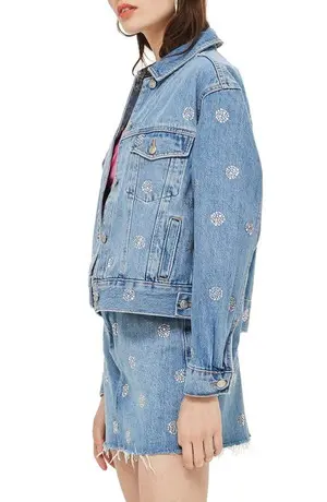 Topshop Diamante Sport Denim Jacket