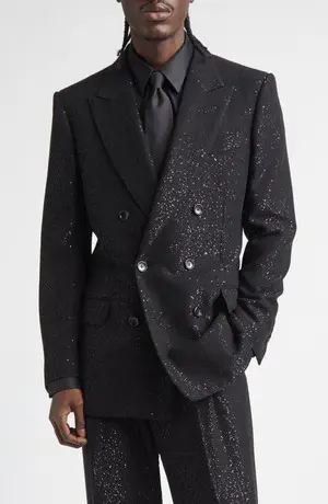 TOM FORD Sequin Light Double Breasted Wool Blend Bouclé Blazer