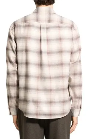 Theory Weekend Gradient Check Brushed Cotton Button-up Overshirt - Alabaster Multi - Uoy