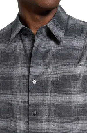 Theory Weekend Gradient Check Brushed Cotton Button-up Overshirt - Charcoal Melange Multi - Wx6