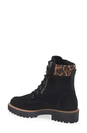 Paul Green Duke Leather Lace-up Boot - Black Sahara Leopard Combo