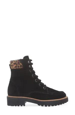 Paul Green Duke Leather Lace-up Boot - Black Sahara Leopard Combo