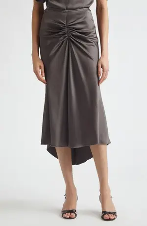 Victoria Beckham Gathered Satin Midi Skirt - Ore