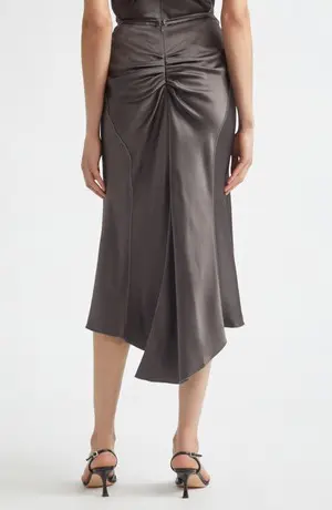 Victoria Beckham Gathered Satin Midi Skirt - Ore