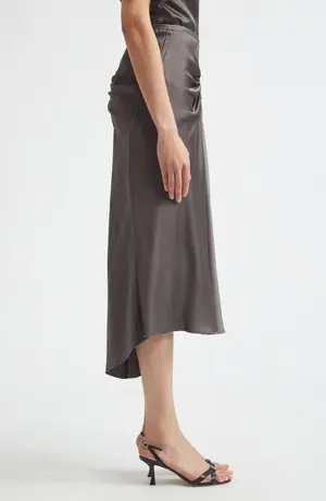 Victoria Beckham Gathered Satin Midi Skirt - Ore