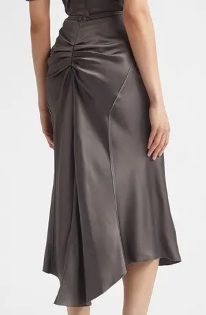Victoria Beckham Gathered Satin Midi Skirt - Ore