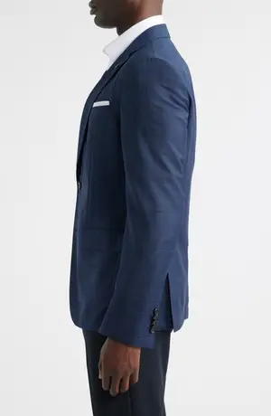 BOSS Hutson Slim-fit Plaid Wool Sport Coat - Dark Blue