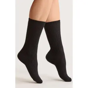 Nordstrom Ribbed Merino Wool Blend Crew Socks - Black