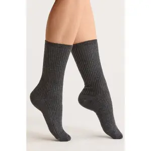 Nordstrom Ribbed Merino Wool Blend Crew Socks - Med Grey Heather