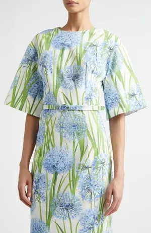 Oscar De La Renta Allium Cotton Stretch Poplin Belted Midi Dress