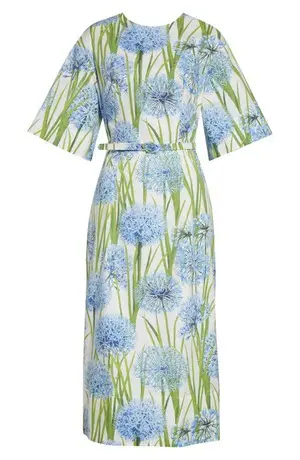 Oscar De La Renta Allium Cotton Stretch Poplin Belted Midi Dress