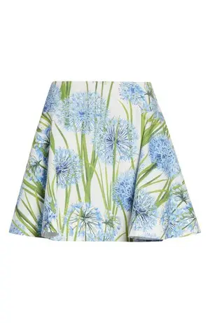 Oscar De La Renta Allium Floral Cotton Stretch Poplin Skirt