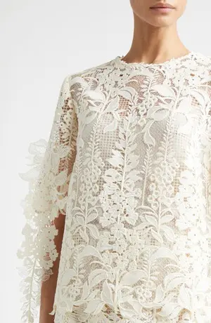 Oscar De La Renta Foxgloves Guipure Lace Top
