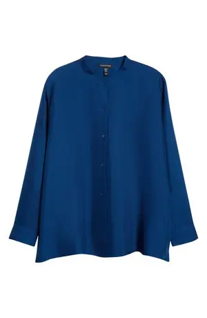 Eileen Fisher Mandarin Collar Silk Button-up Shirt