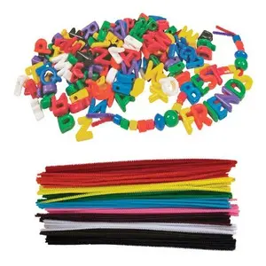 KAPLAN EARLY LEARNING COMPANY Lacing Manuscript Letter Beads & Chenille Stems - Multicolored