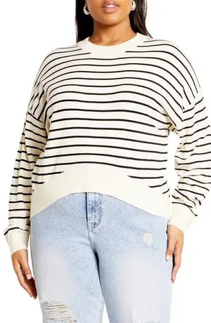 City Chic Nia High-low Striped Sweater - Stripe