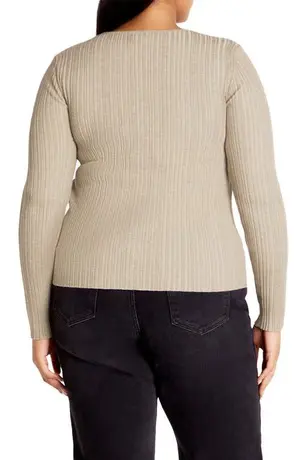 City Chic Tessa Cutout Ribbed Sweater - Cream Marle