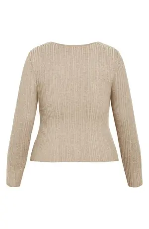 City Chic Tessa Cutout Ribbed Sweater - Cream Marle