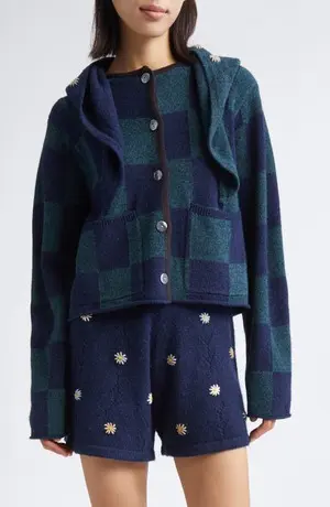 YANYAN Daisy Lambswool Boxy Jacket With Removable Tie Hood