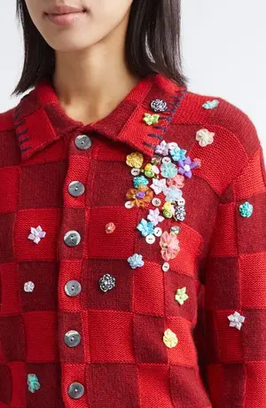 YANYAN Lunar New Year Fireworks Lambswool & Cotton Shrunken Cardigan