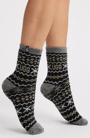 UGG Cressida Jacquard Quarter Socks - Black Multi Uggisle