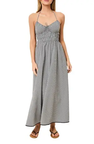 Women's Shirred Maxi Dress with Open Back