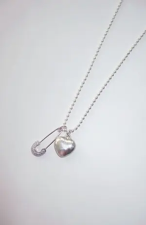 RIMOR JEWELRY Mini Heart Pin Chain Necklace - Silver