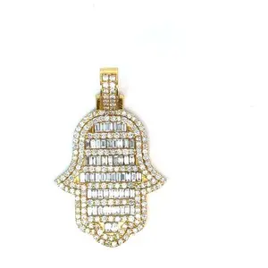 ANCONA JEWELRY 14k Yellow Gold Hamsa Pendant With Lab Grown Diamonds - White