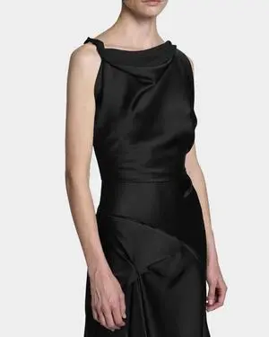 Victoria Beckham Asymmetric Draped Satin Midi Dress - Black