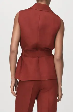 Mango Belted Linen-blend Suit Vest