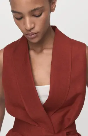 Mango Belted Linen-blend Suit Vest