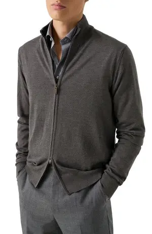 Eton Merino Wool Zip Cardigan - Dark Grey