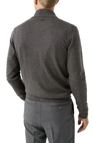 Eton Merino Wool Zip Cardigan - Dark Grey