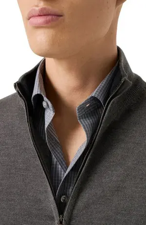 Eton Merino Wool Zip Cardigan - Dark Grey