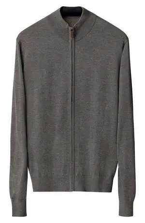Eton Merino Wool Zip Cardigan - Dark Grey