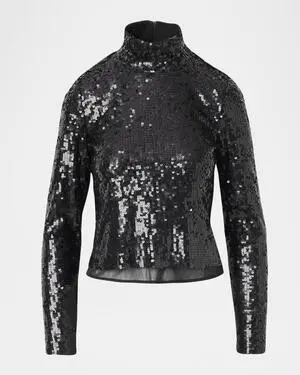 Rag & Bone Lucy Sequined Turtleneck Top - Black
