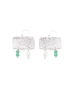 COG Vessel Earrings With Freshwater Pearls And Chalcedony - Silver