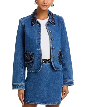 Cinq À Sept Rhinestone Denim Amara Jacket