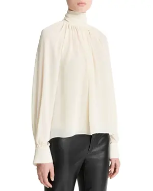Vince Gathered Mock Neck Blouse