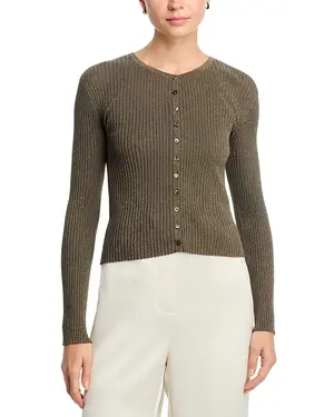 LESET Blake Rib Crew Cardigan - Moss