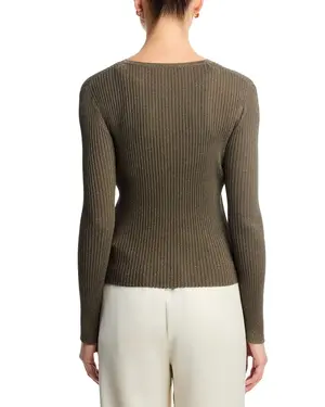 LESET Blake Rib Crew Cardigan - Moss