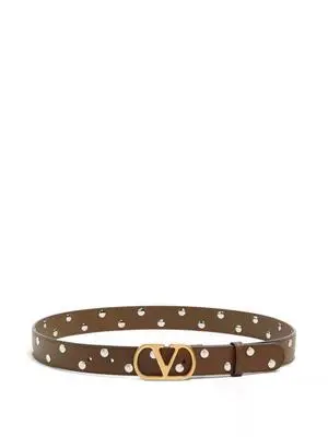 Valentino Garavani Vlogo Signature Metal Rivets Belt - Brown
