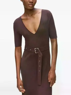Karl Lagerfeld Belted V-neck Midi Dress