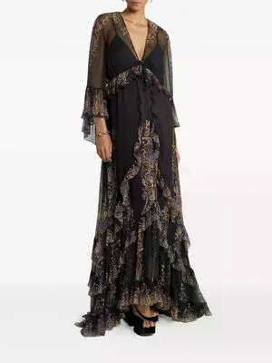 Etro Paisley Foliage-print Silk Maxi Dress - Black
