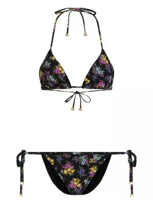 Dolce & Gabbana Floral-print Triangle Bikini Set - Black