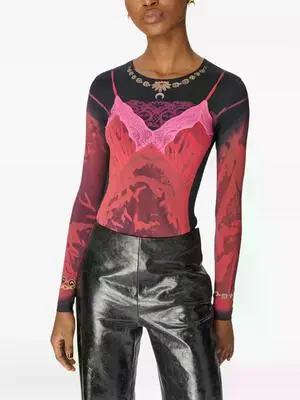 MARINE SERRE Printed Crewneck Long Sleeve T-shirt - Red
