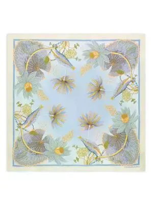 FERRAGAMO Water Lilies Floral Silk Scarf - Blue