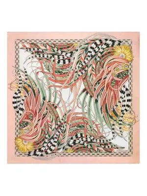 FERRAGAMO Rooster Print Silk Scarf - Pink