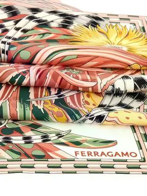 FERRAGAMO Rooster Print Silk Scarf