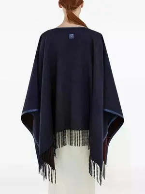 FERRAGAMO Leather Trim Fringed Cashmere Cape